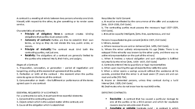 Contract Law Essentials: Obligations, Validity, and Types (CIVIL 1327 ...