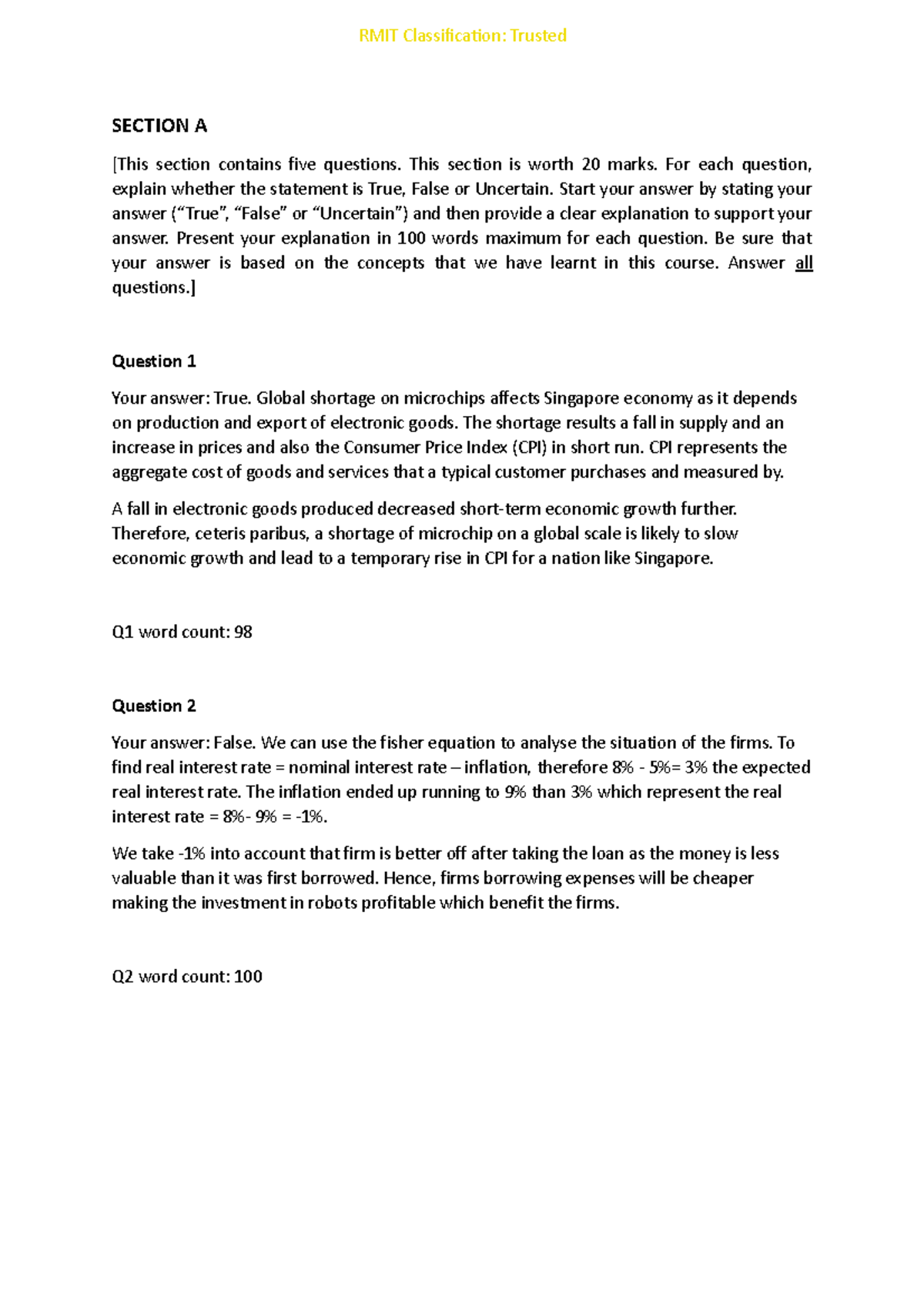 SIM Macro Assignment 3 final-3 - SECTION A [This section contains five questions. This section ...