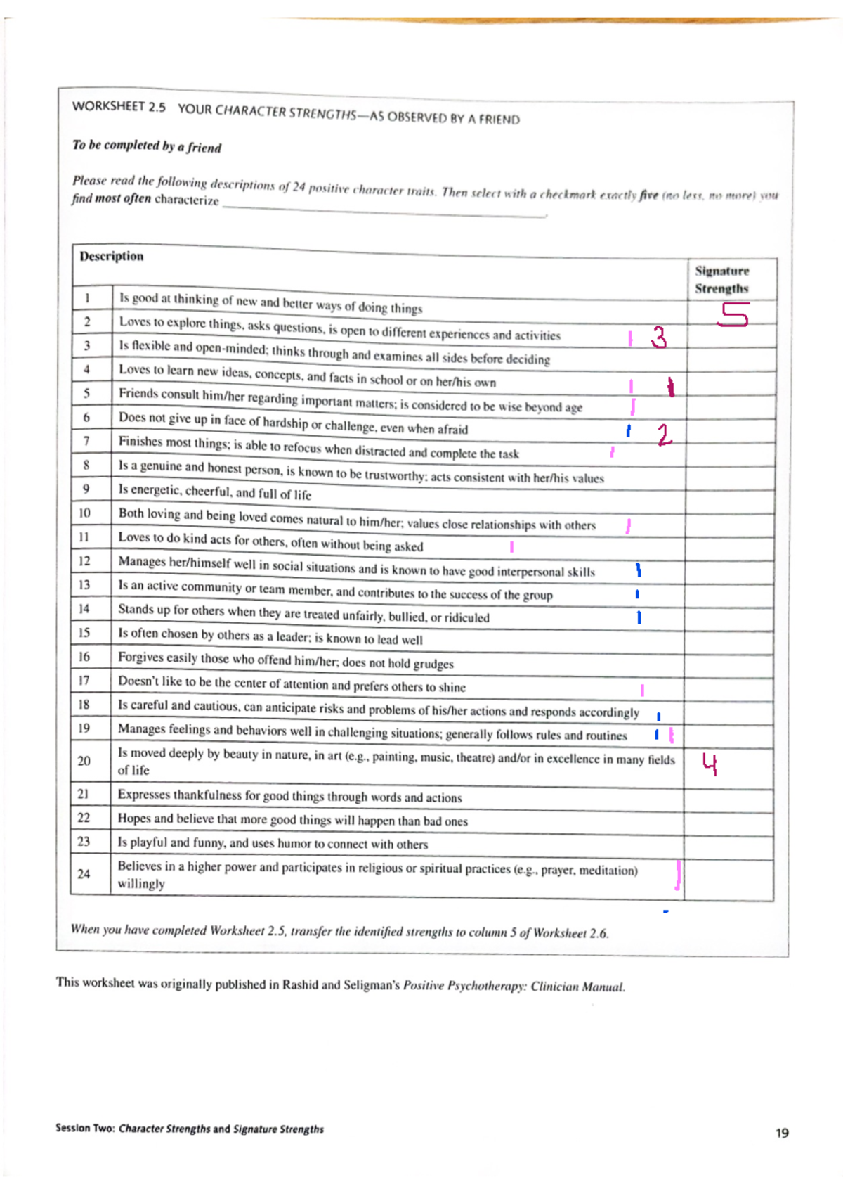 Character Strength Assessment Worksheet for Positive Traits - Studocu