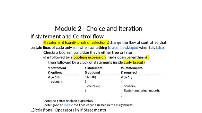Module 2 - Choice, Iteration, and Control Flow Statements - Studocu