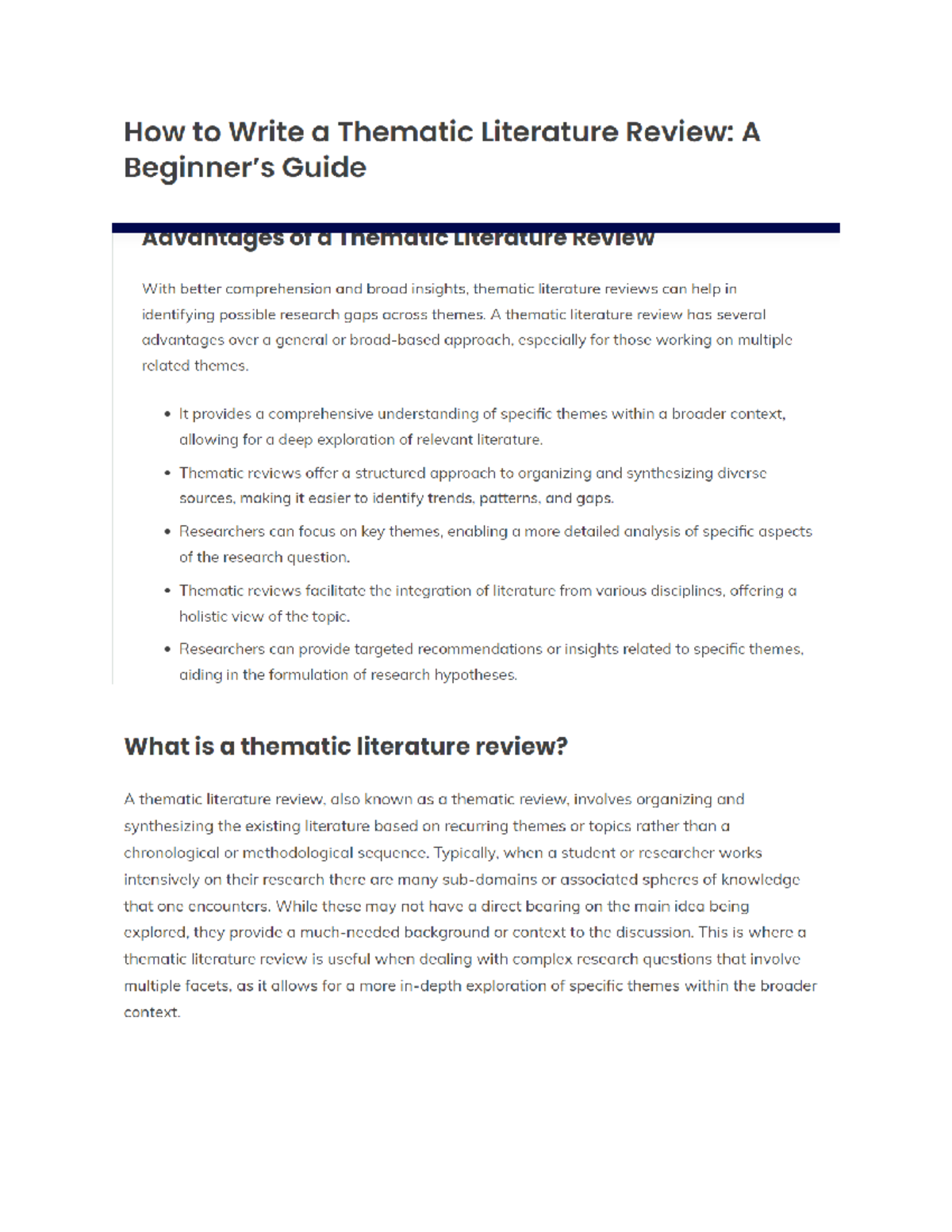 Thematic Literature Review Guide: Writing and Structuring Tips - Studocu