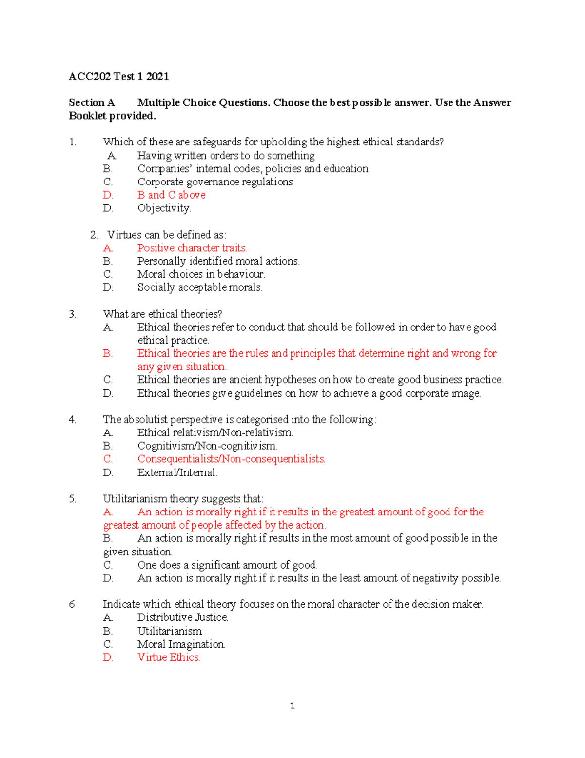 ACC202 Test 1 2021 - Practice Questions and Key Concepts Review - Studocu