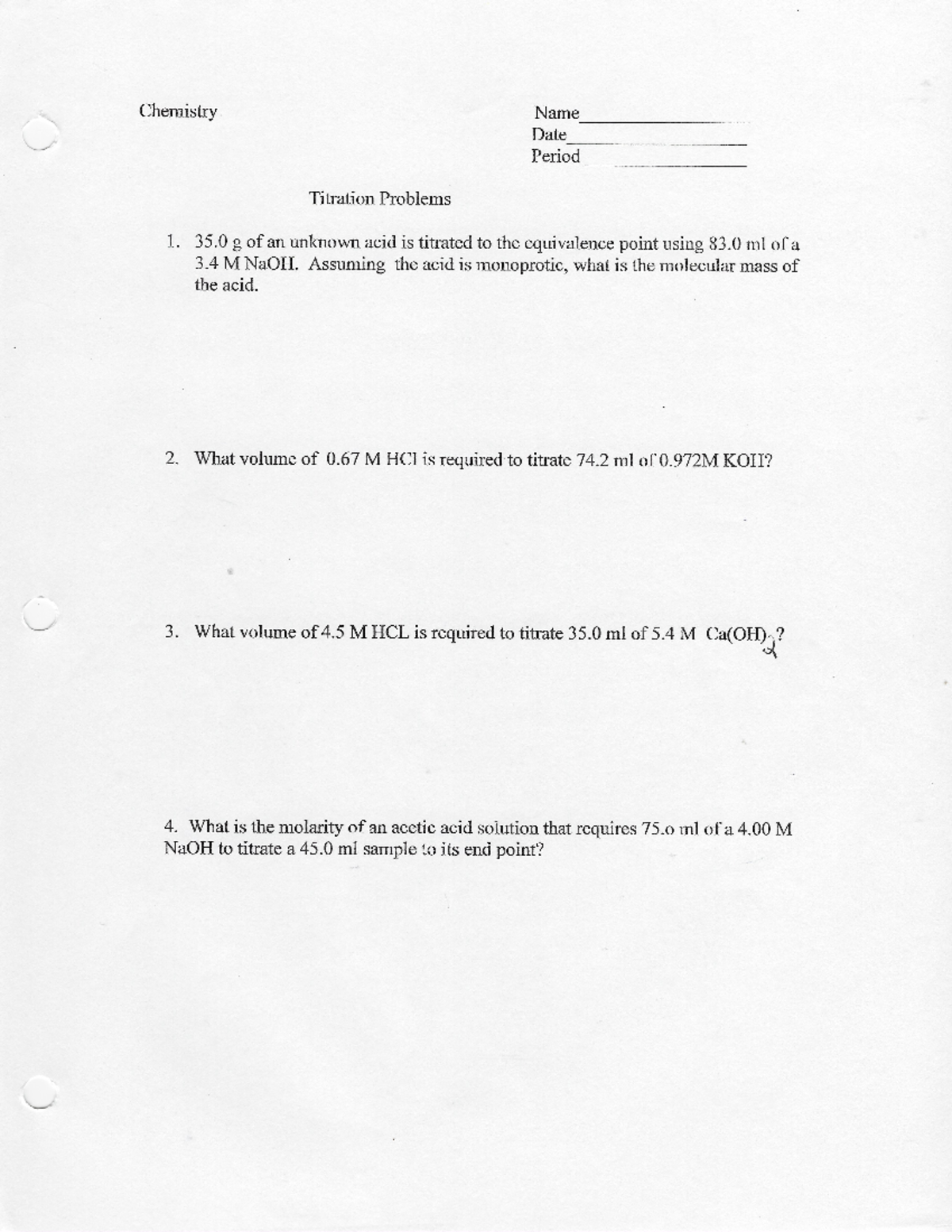 Titration+Problems - This worksheet will help with understanding ...