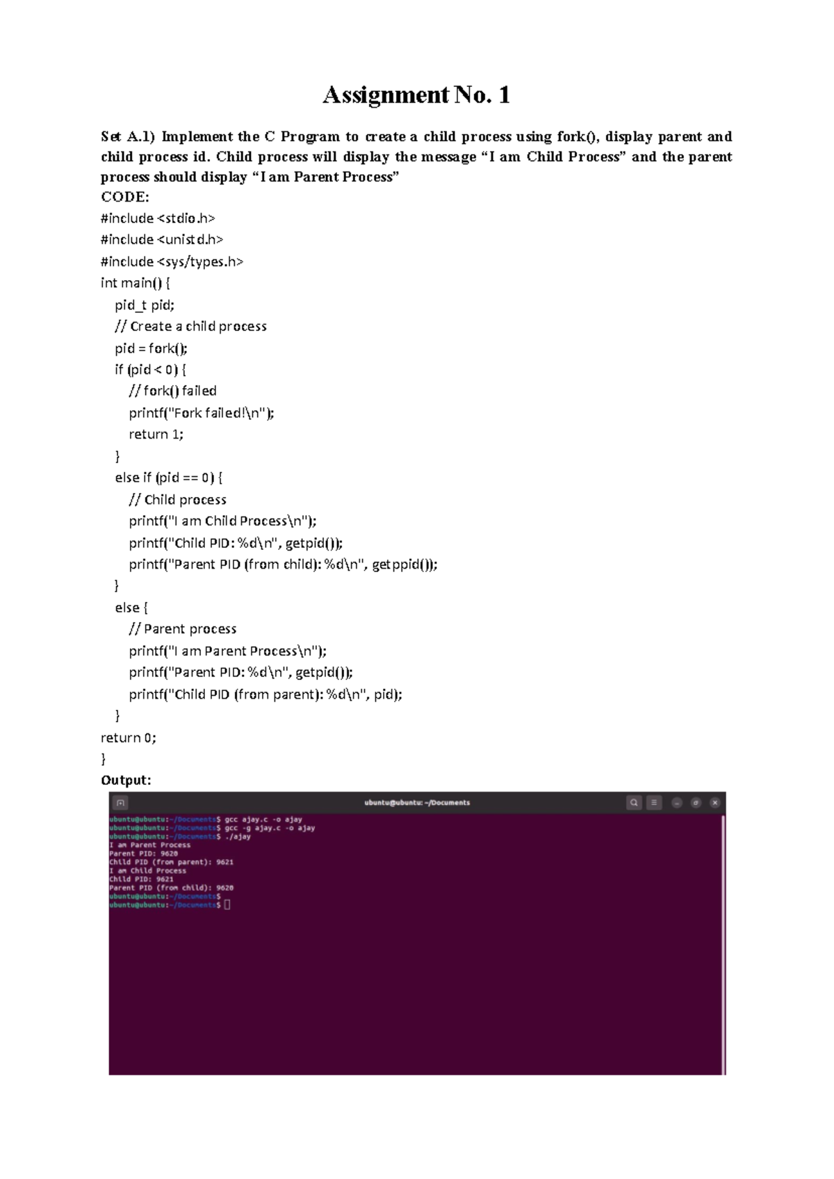 Assignment 1 OS: C Programs for Process Management and Sorting - Studocu