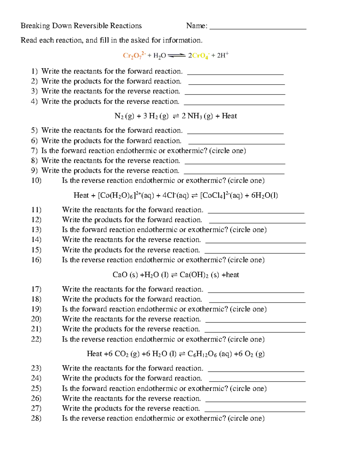 CHEM 101: Equilibrium Reactions - Reversible Reactions Breakdown - Studocu