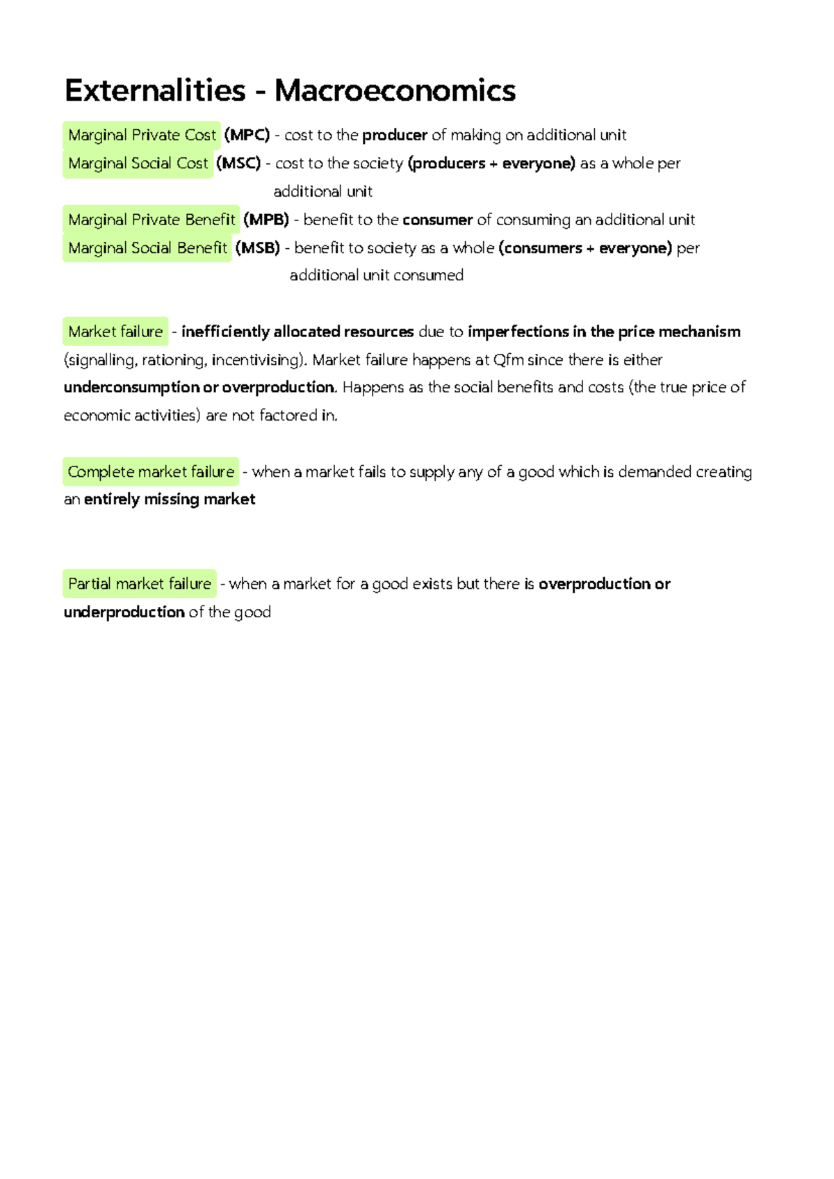 Externalities in Macroeconomics: MPC, MSC, MPB, and MSB Analysis - Studocu