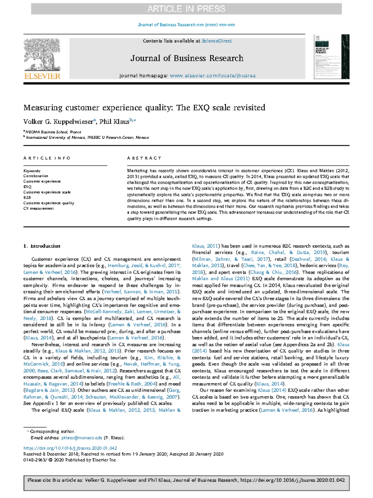Measuring Customer Experience Quality: Revisiting the EXQ Scale in B2B ...