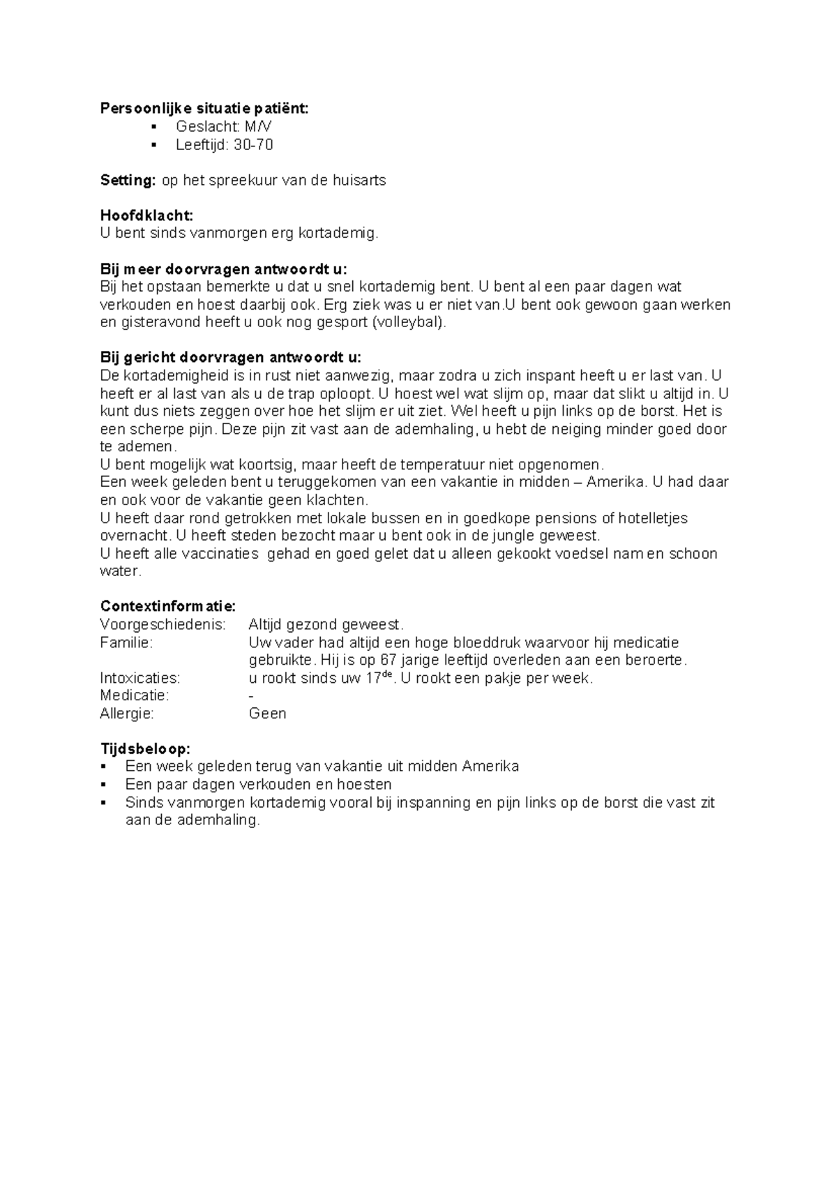 Oefenrol Casus: Kortademigheid en Pijn op de Borst - Studeersnel