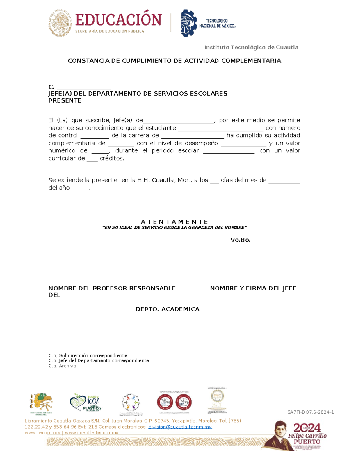 CONSTANCIA DE CUMPLIMIENTO DE ACTIVIDAD COMPLEMENTARIA 7.5 - Studocu