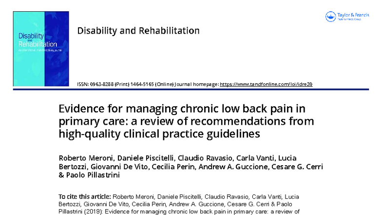 Managing Chronic Low Back Pain in Primary Care: A Review of Guidelines ...