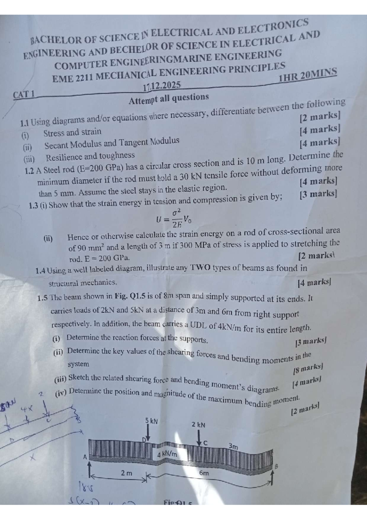 EME 2211 CAT 1: Mechanical Engineering Principles Exam Notes - Studocu