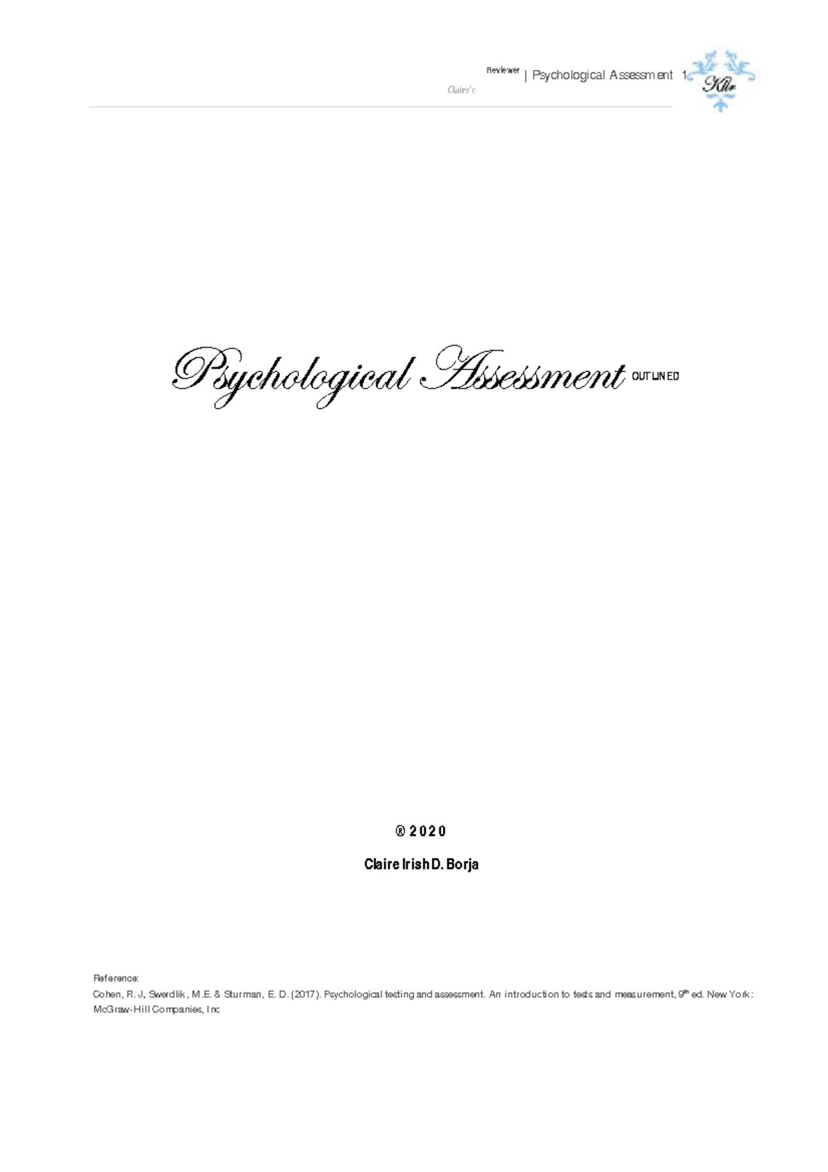 Psych Assessment Overview & Key Concepts for PSY 4 - Studocu