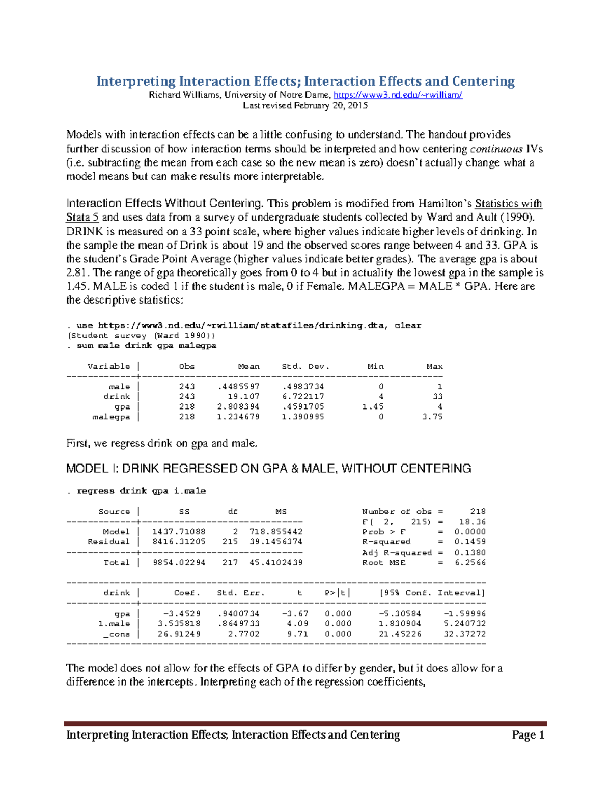 Interpreting Interaction Effects; Interaction Effects and Centering ...