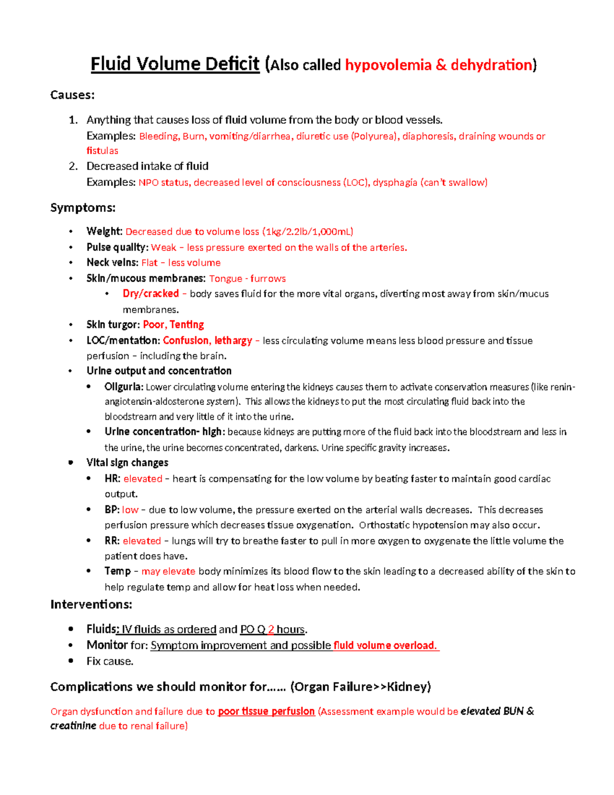 Fluid Volume Deficit Causes & Interventions - Fluid Balance Worksheet ...