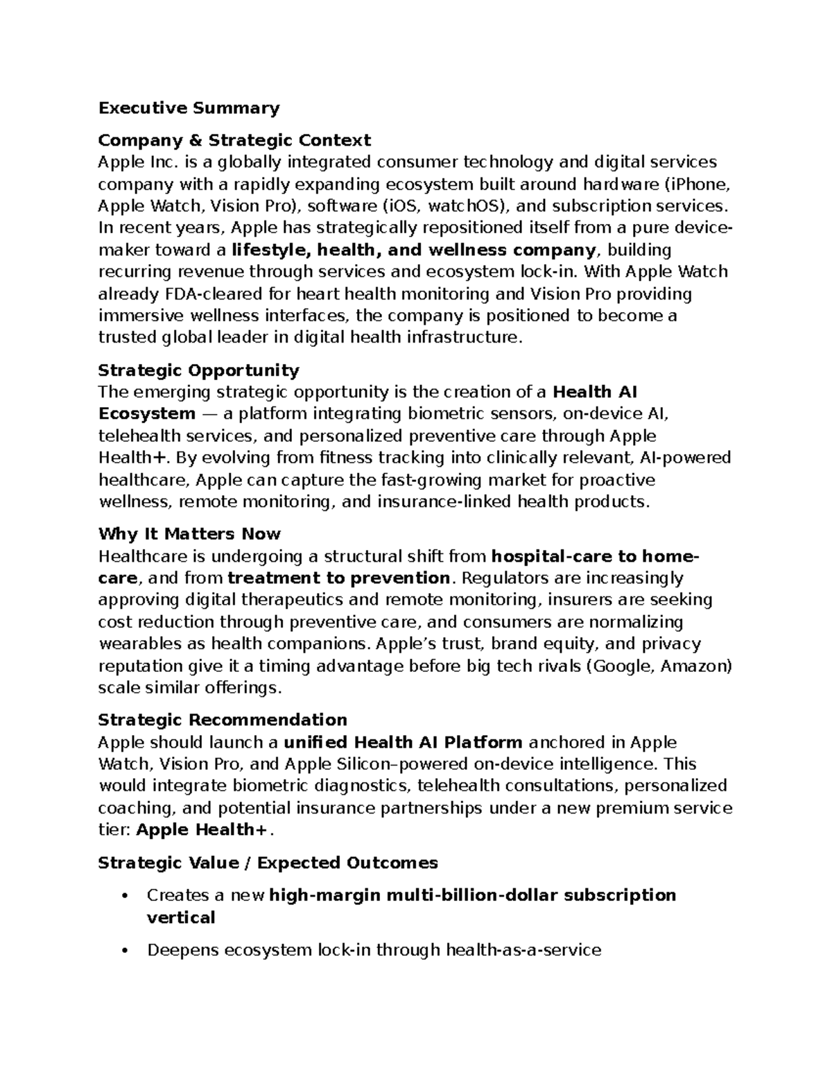 Strategic Analysis and Recommendations for Apple Inc.'s Health AI ...