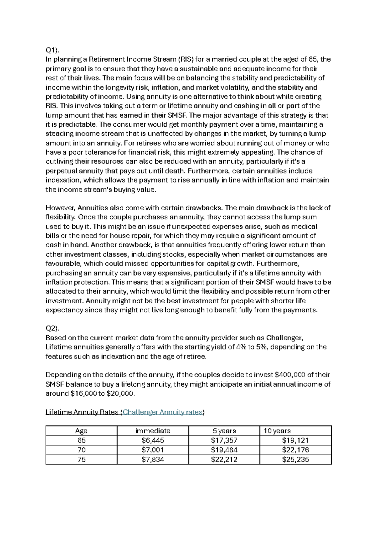 IPF 2023: Sustainable Retirement Income Stream (Assignment 2) - Studocu