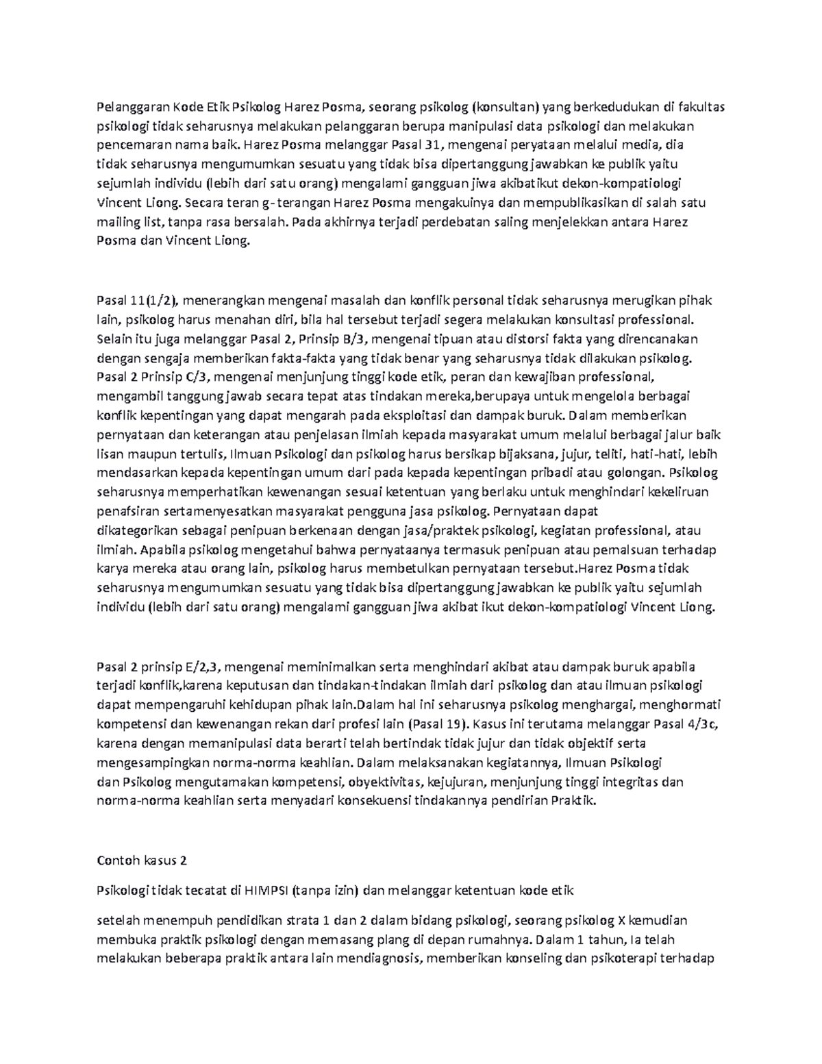 Analisis Pelanggaran Kode Etik Psikologi dalam Kasus Psikolog NNS - Studocu
