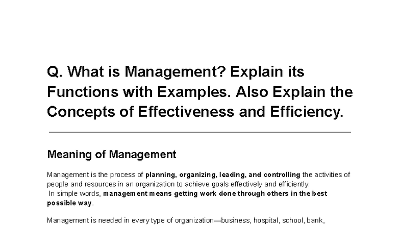 Lesson 2: Understanding Management Functions and Managerial Roles - Studocu