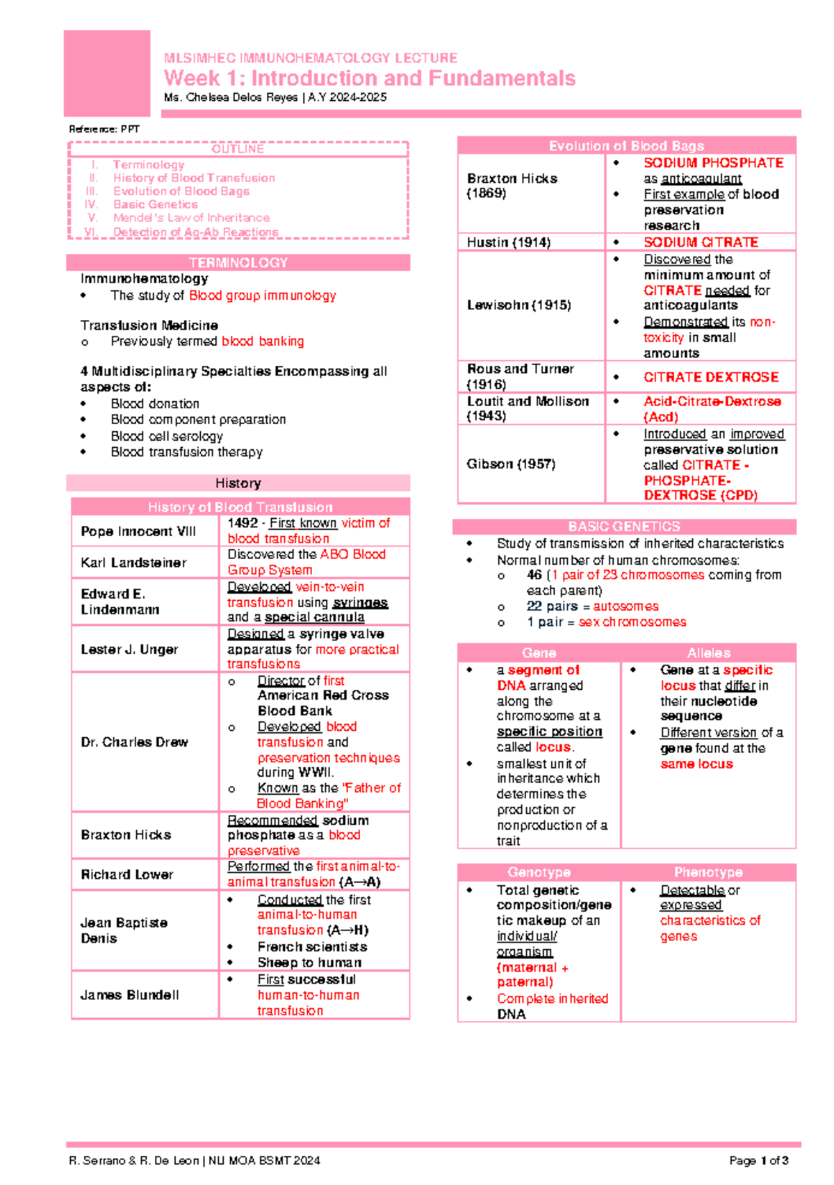 MLSIMHEC IMMUNOHEMATOLOGY LECTURE Week 1: Intro to Blood Transfusion ...