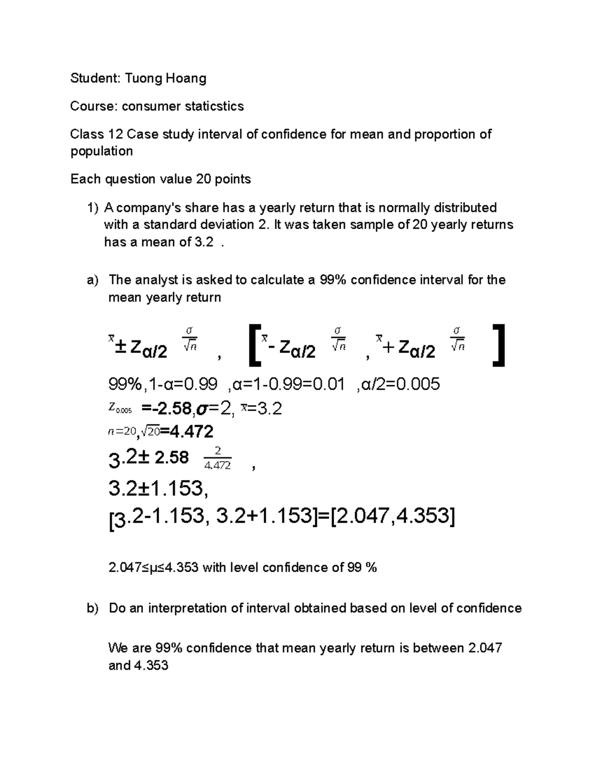 Case Study Class 12: Confidence Interval for Mean & Proportion - Studocu