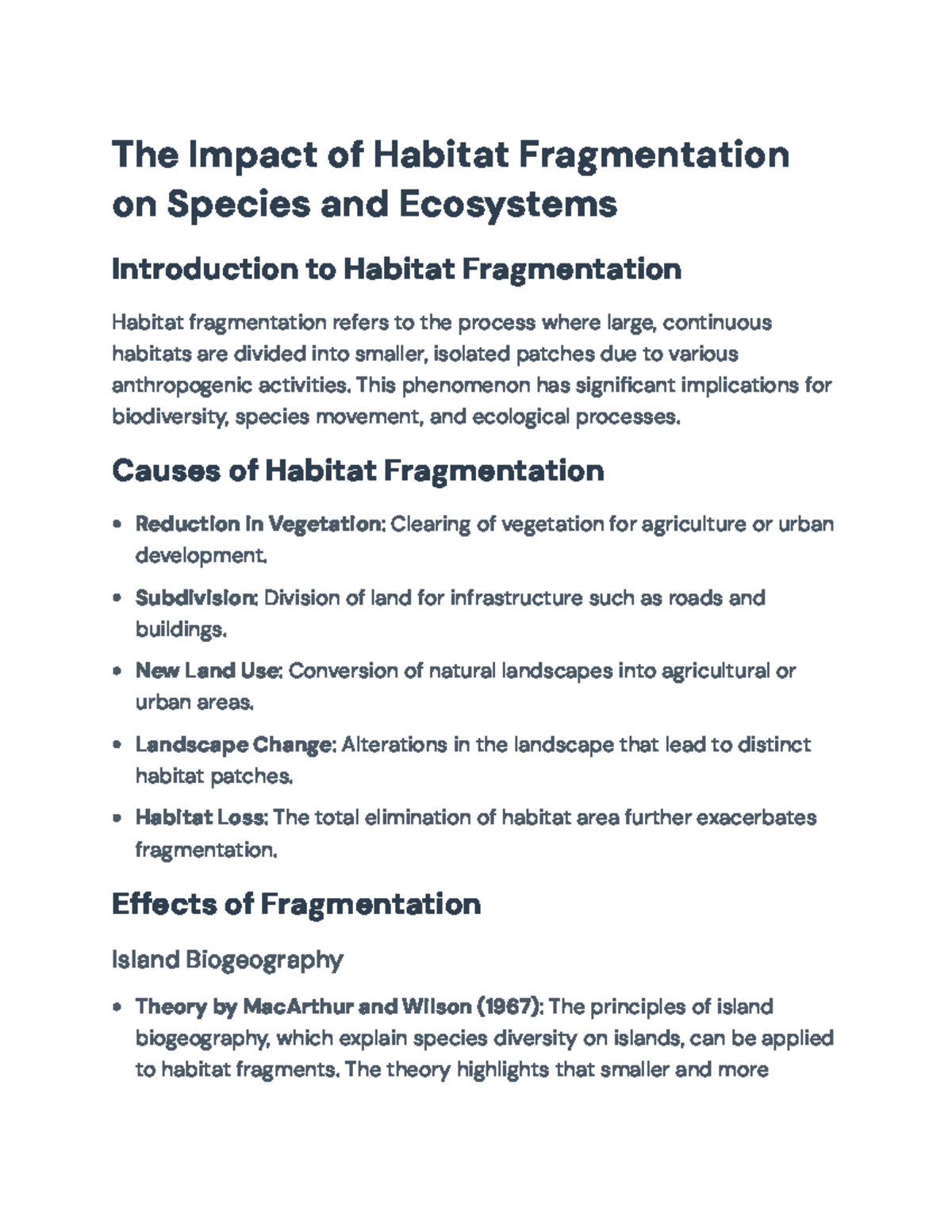 Understanding Habitat Fragmentation: Causes, Effects, and Management ...