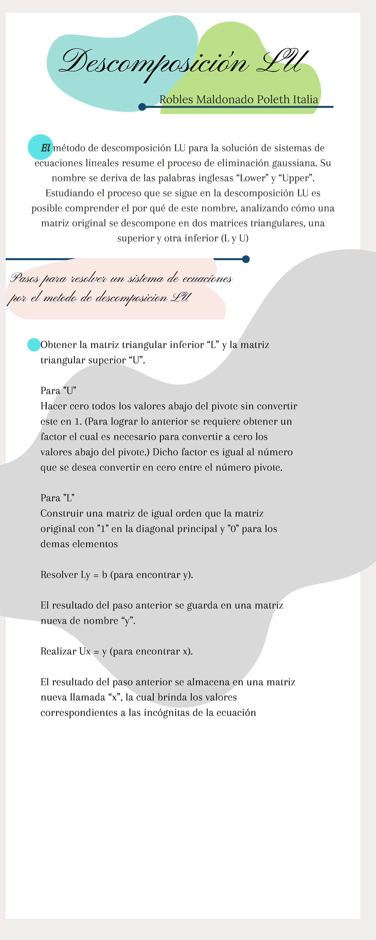 Método de descomposición Lu materia metodos numericos - Metodos Numericos II - UNAM - Studocu