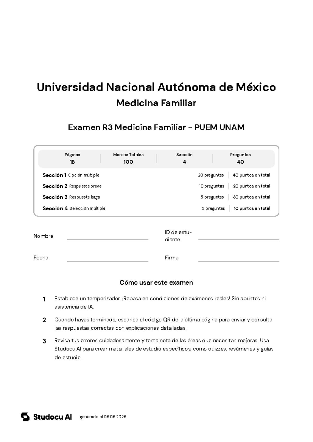 Examen R3 Medicina Familiar - PUEM UNAM - Studocu