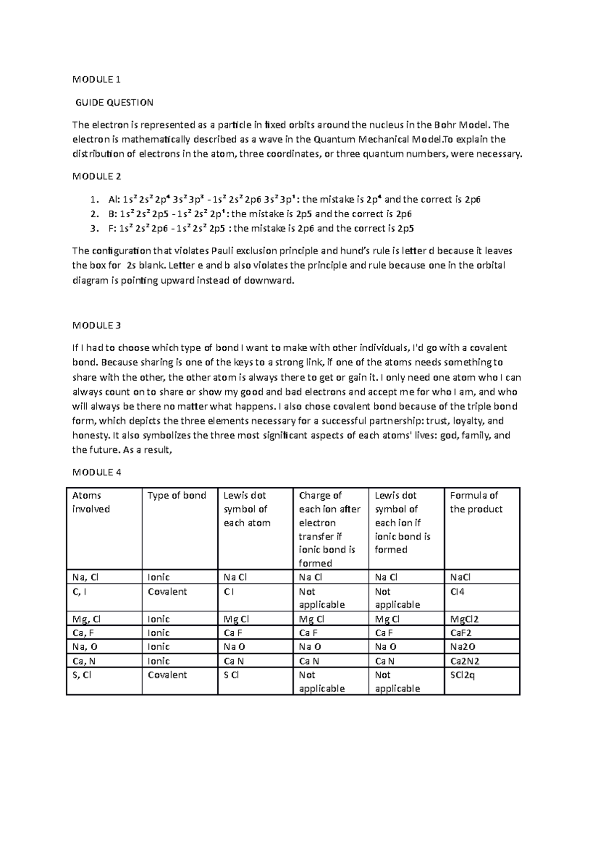 Genchem 11 activities - MODULE 1 GUIDE QUESTION The electron is ...