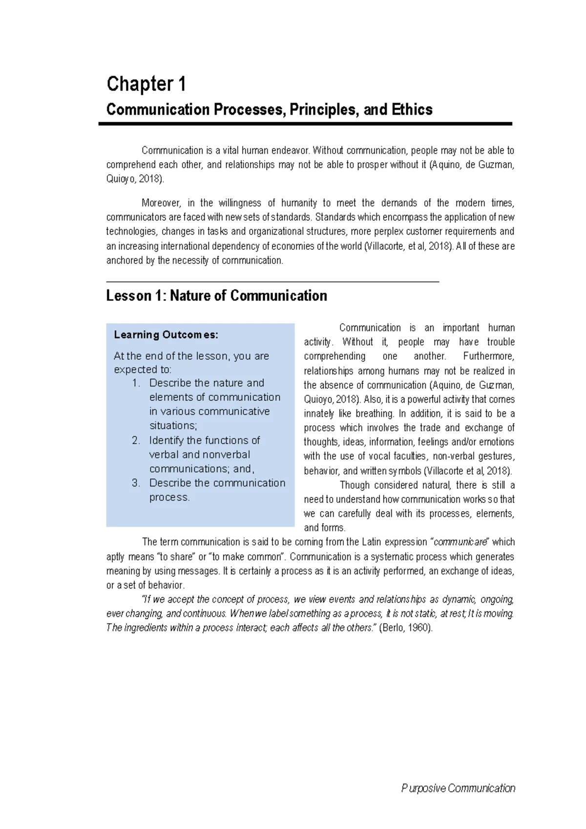 PURPOSIVE COMMUNICATION LESSONS - Purposive Communication Chapter 1 Communication Processes ...