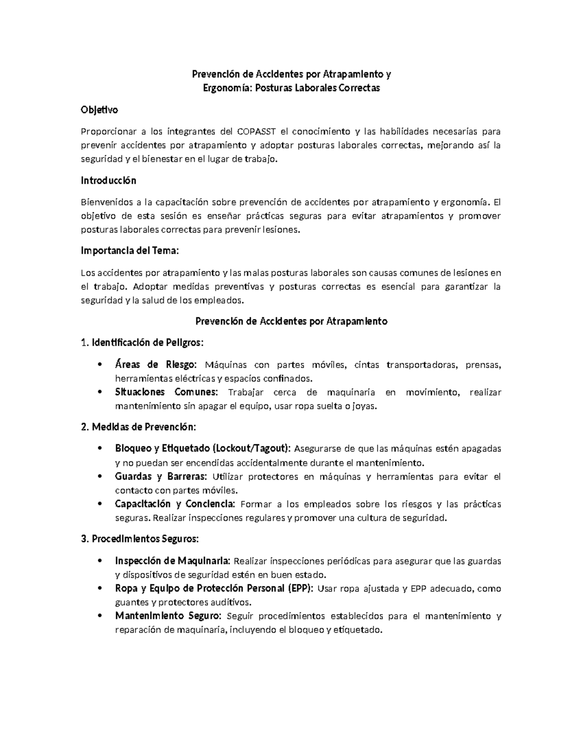 Prevención de Accidentes por Atrapamiento y Ergonomía en el Trabajo ...