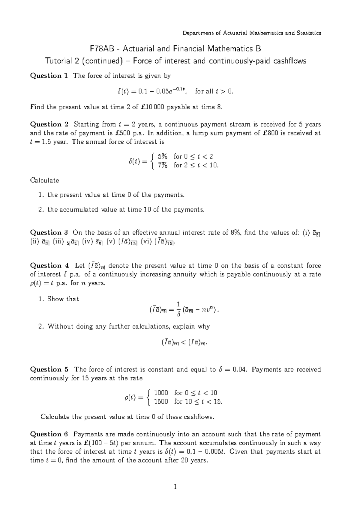 Tutorial 2b 2021 with solutions - Department of Actuarial Mathematics ...