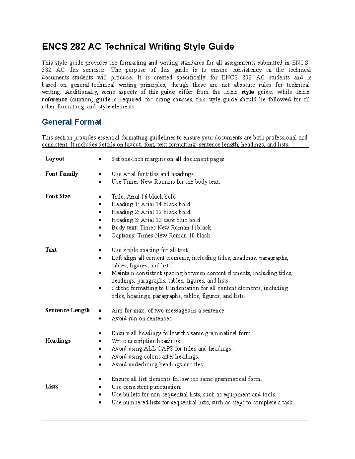 ENCS 282 AC Technical Writing Style Guide and Formatting Notes - Studocu