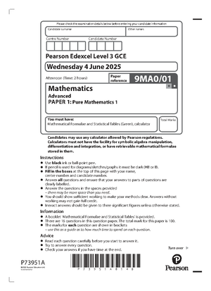 Pure Mathematics - A2 - A Level - Sixth Form (A Levels) - Studocu