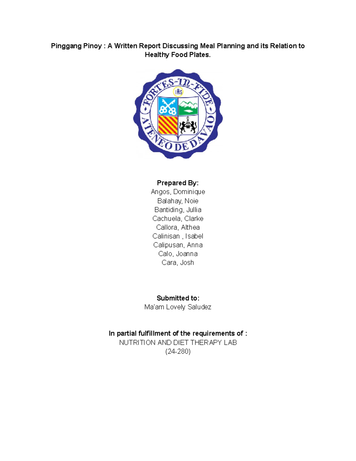 Pinggang Pinoy Written Report ( Group 1 BSN 2J)-6 - Pinggang Pinoy : A ...