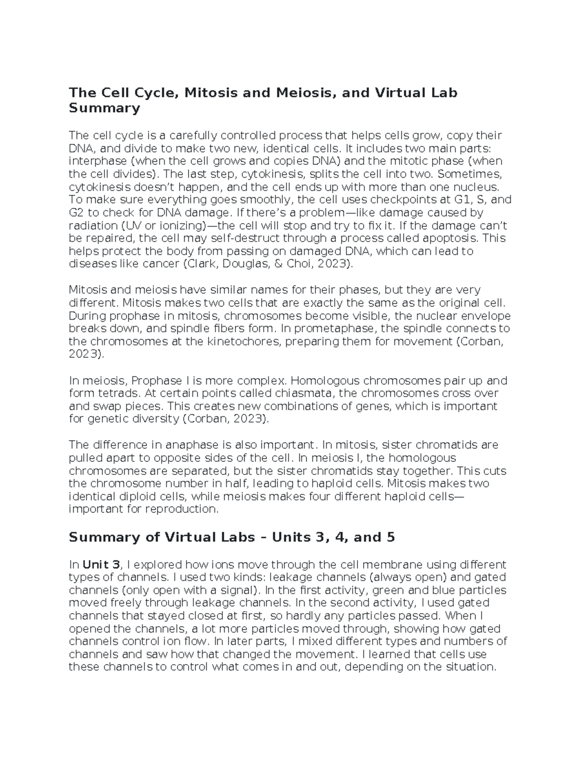 D 6 - Cell Cycle, Mitosis, Meiosis & Virtual Lab Summary - Studocu