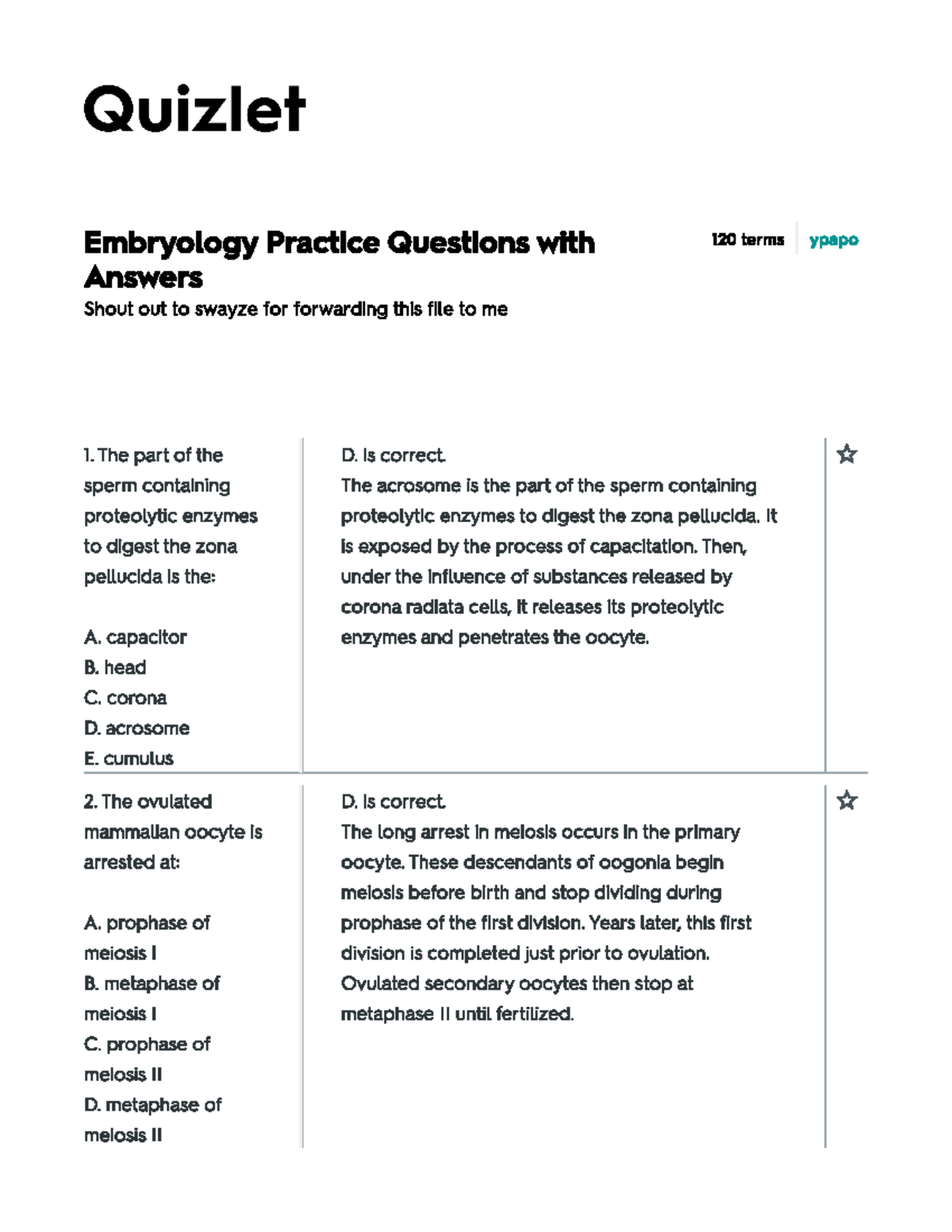 Embryology MCQs Review - Key Concepts and Answers - Studocu