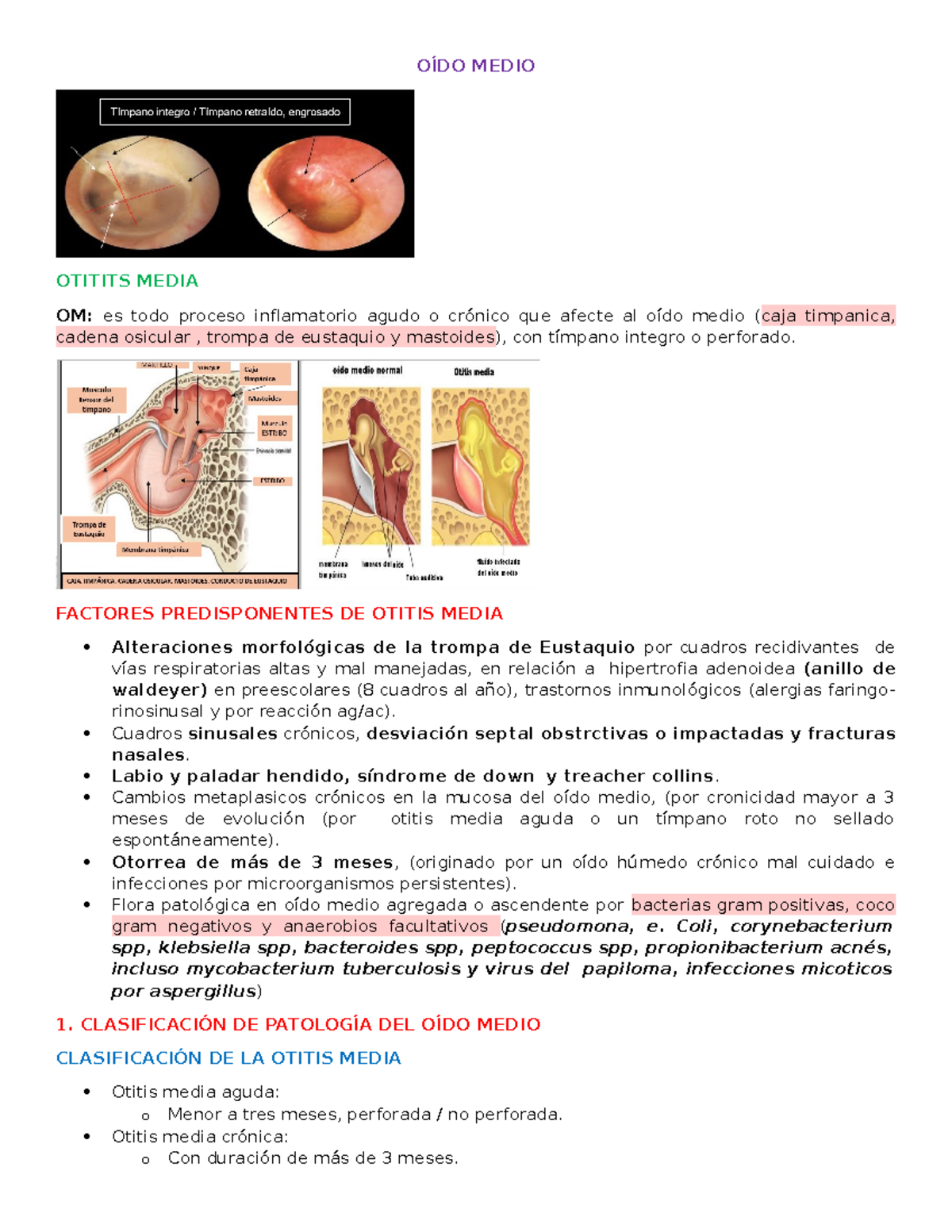 OTITIS MEDIA: Clasificación, Diagnóstico y Tratamiento (OM) - Studocu