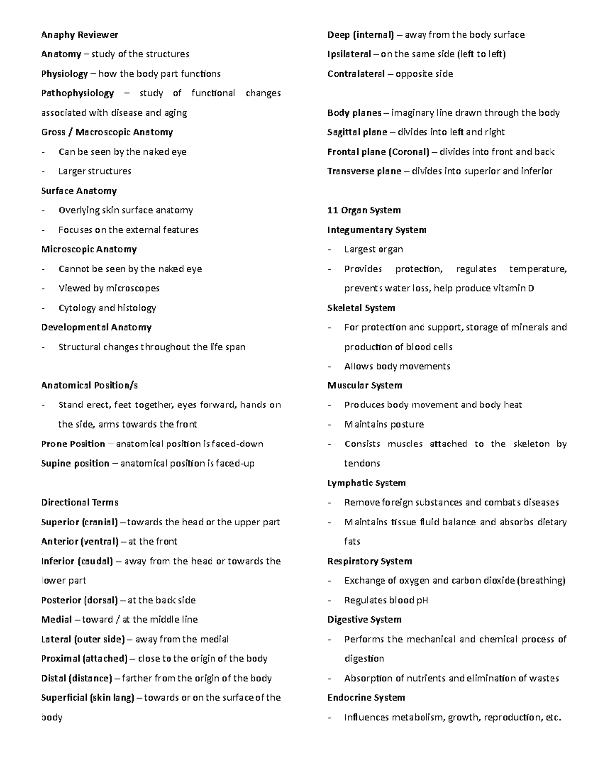 Anatomy and Physiology Reviewer (ANAPHY) - Comprehensive Study Guide ...