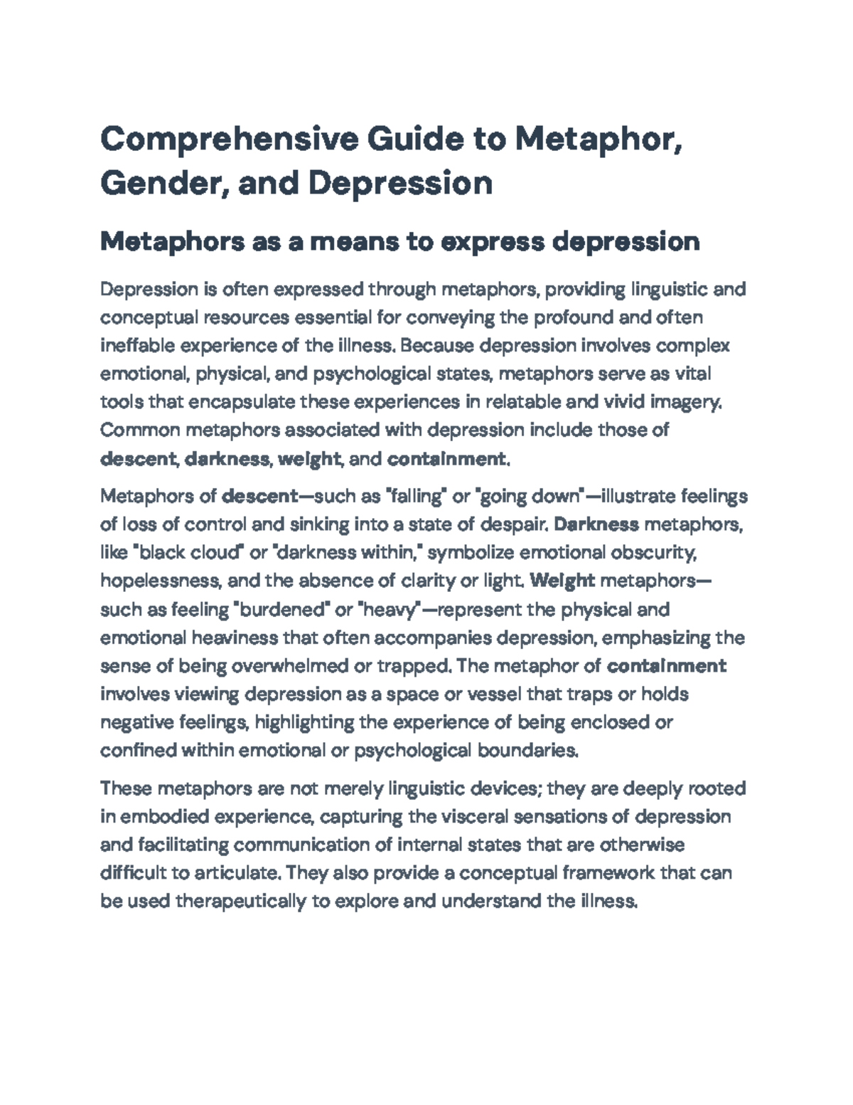 Comprehensive Analysis of Metaphors, Gender, and Depression Insights ...