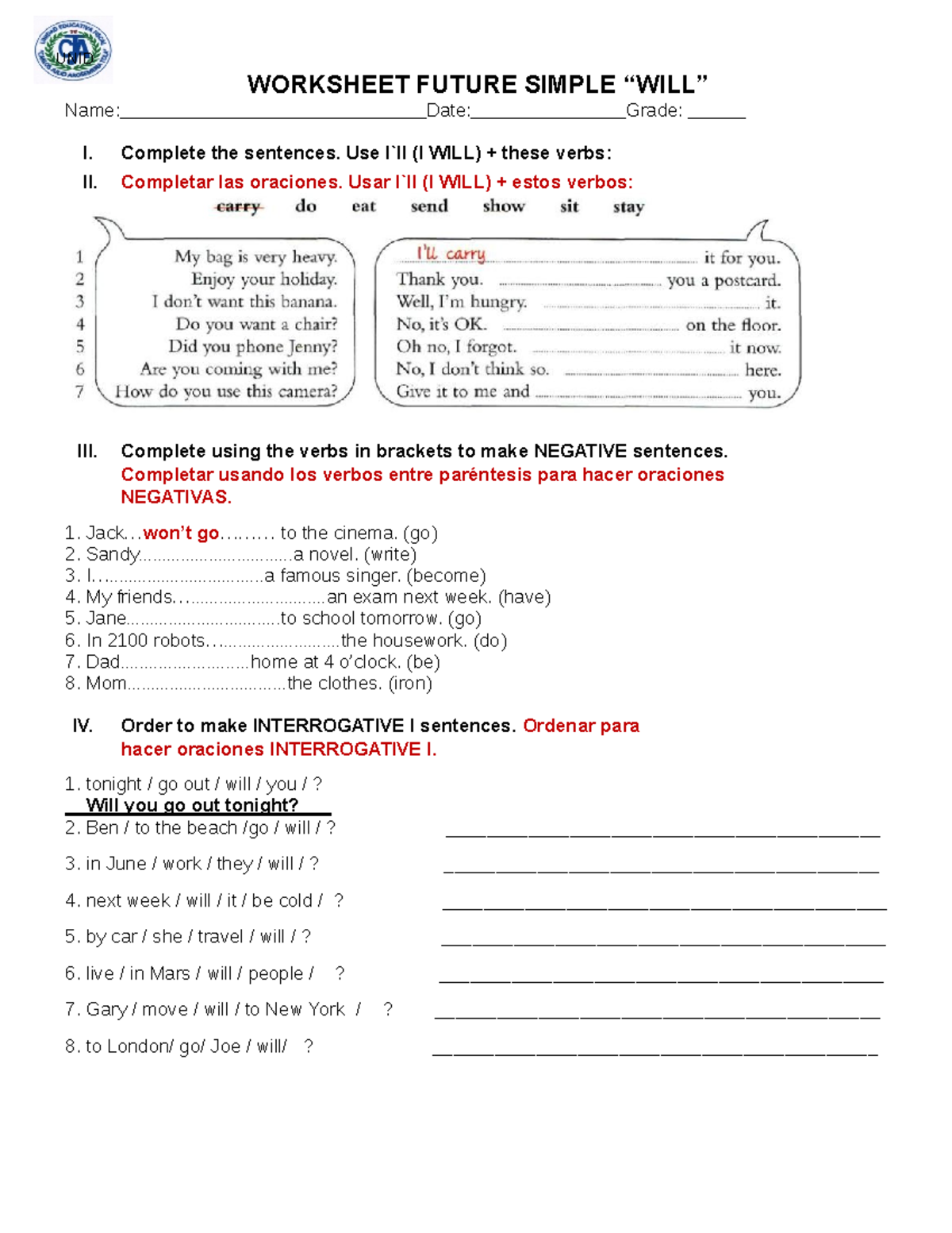 02-Worksheet- Future- Simple-WILL-2-ciclo - copia - UNID WORKSHEET ...