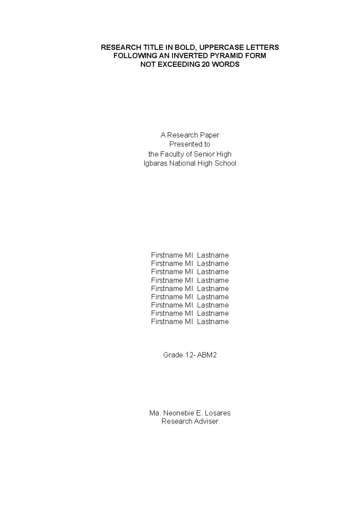 SHS Research Paper Format Guide 2021 for Grade 12-ABM Students - Studocu