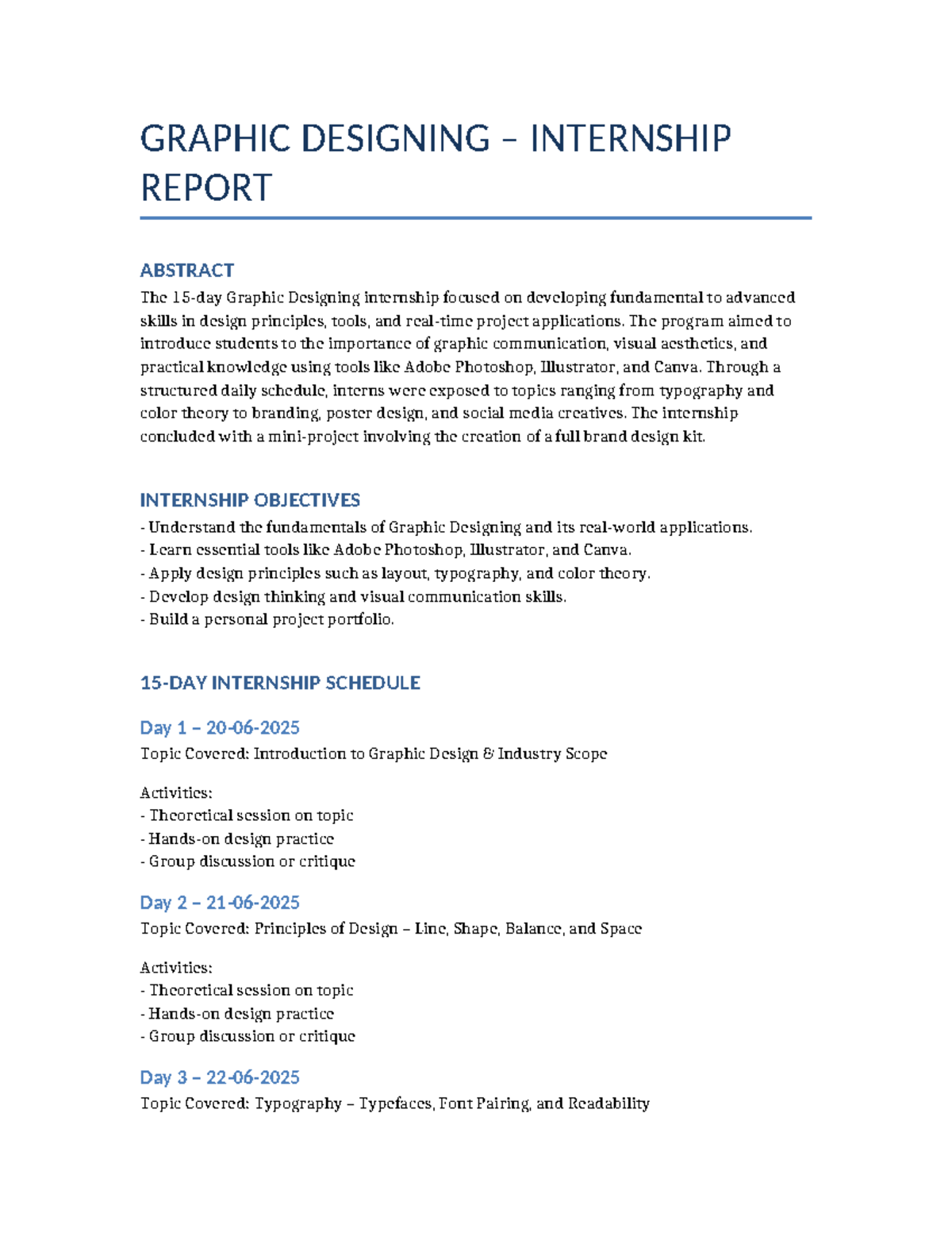 Graphic Design Internship Report: Skills & Projects Overview - Studocu