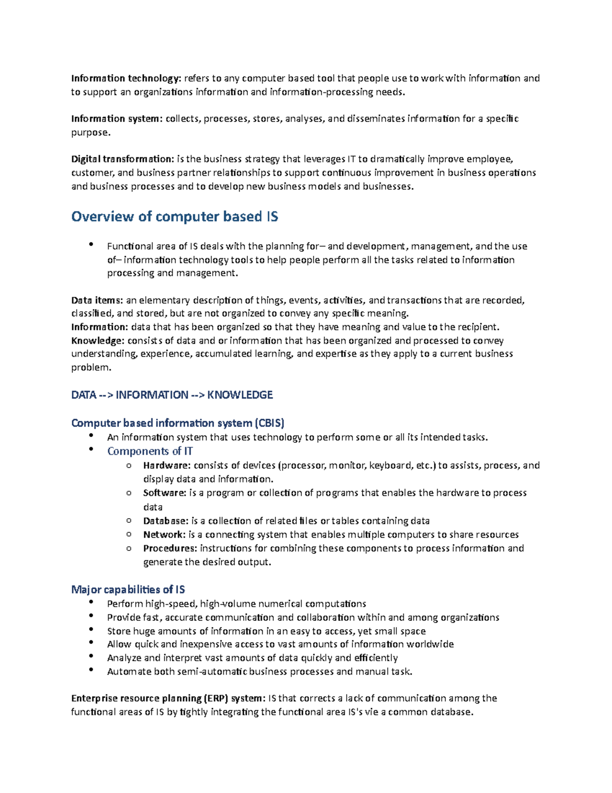 Overview of Information Technology and Information Systems - Studocu