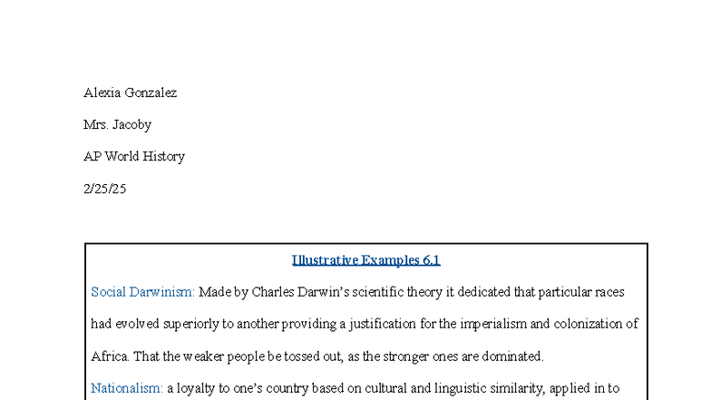APWH Unit 6: Illustrative Examples of Social Darwinism & Nationalism ...