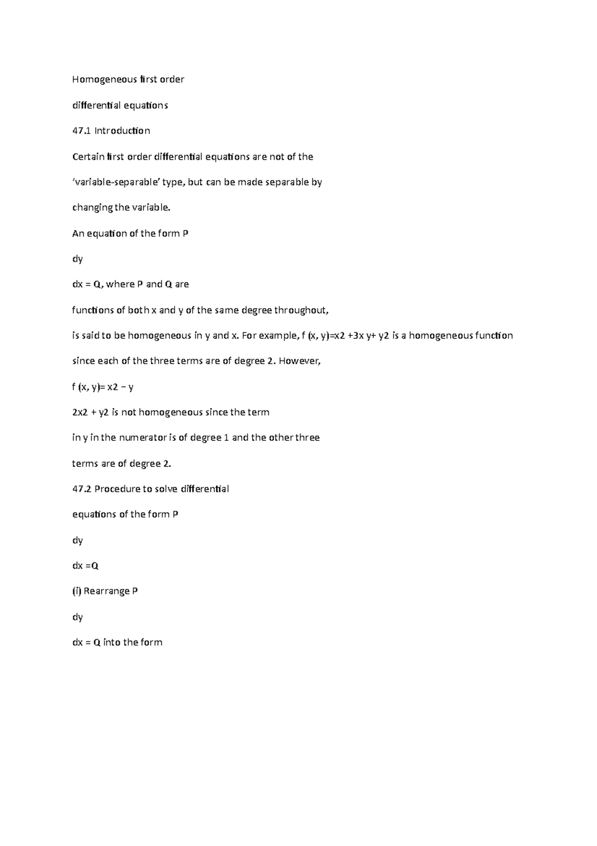 Homogeneous first order - Homogeneous first order differential ...