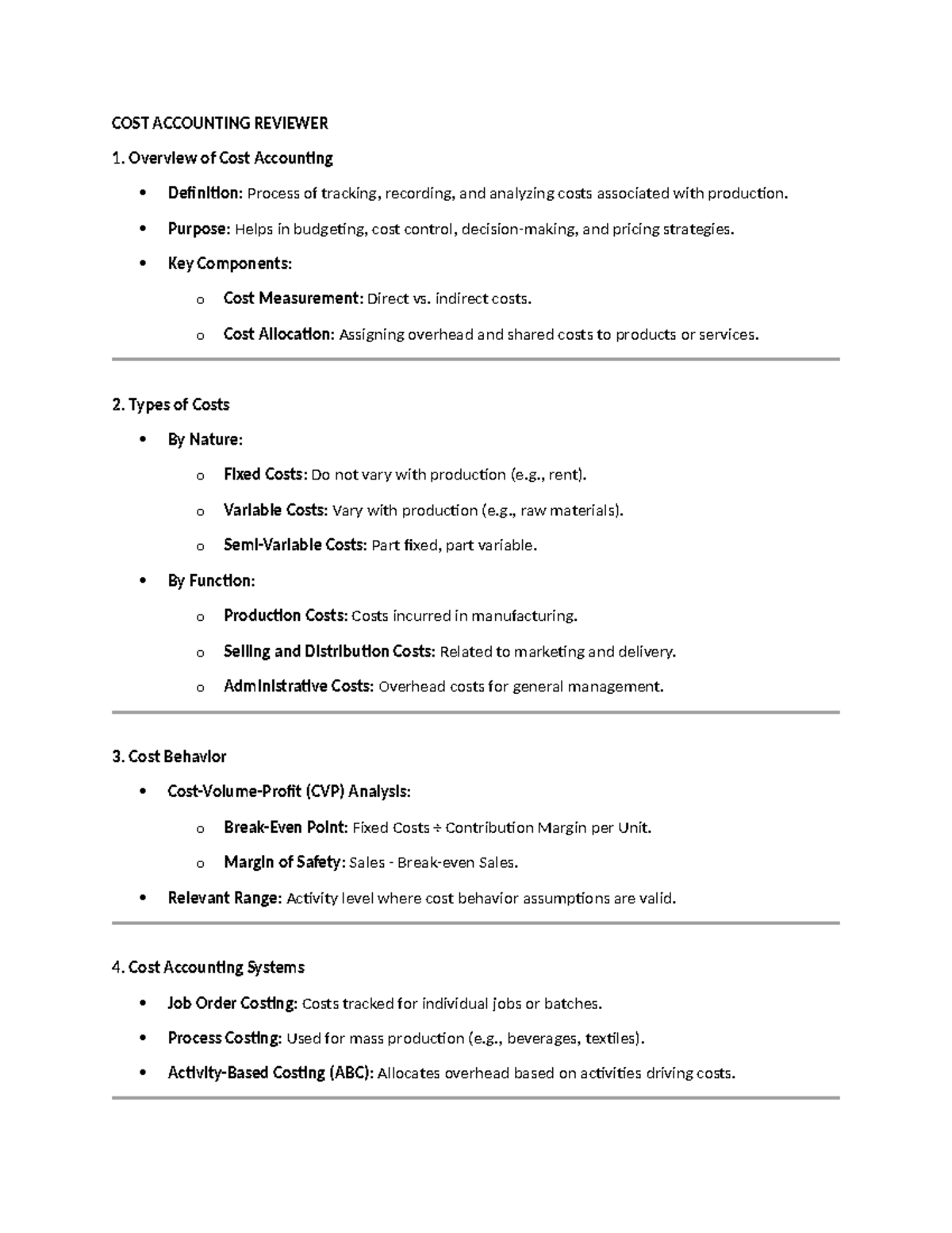 COST- Accounting- Reviewer - COST ACCOUNTING REVIEWER 1. Overview of ...