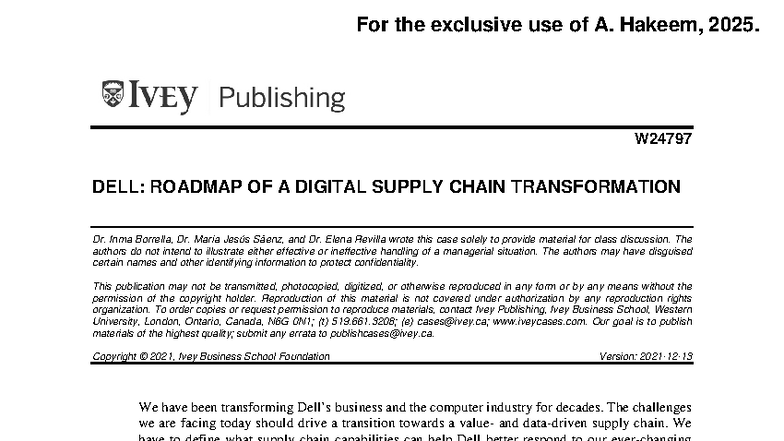 LOG302 Case Study: Dell's Digital Supply Chain Transformation - Studocu
