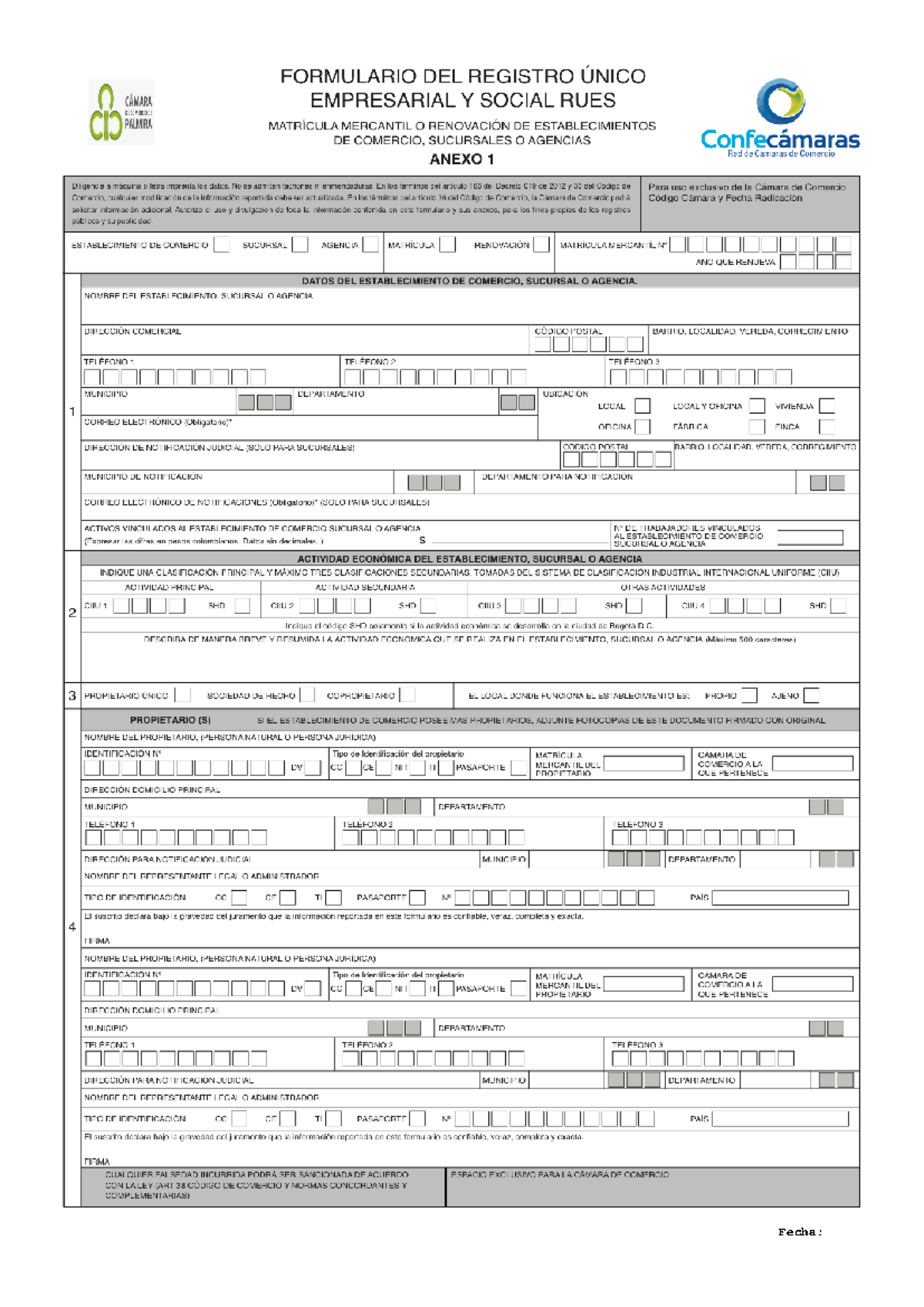 Formulario de Matrícula Mercantil y Renovación RUES - Comercio Palmira ...