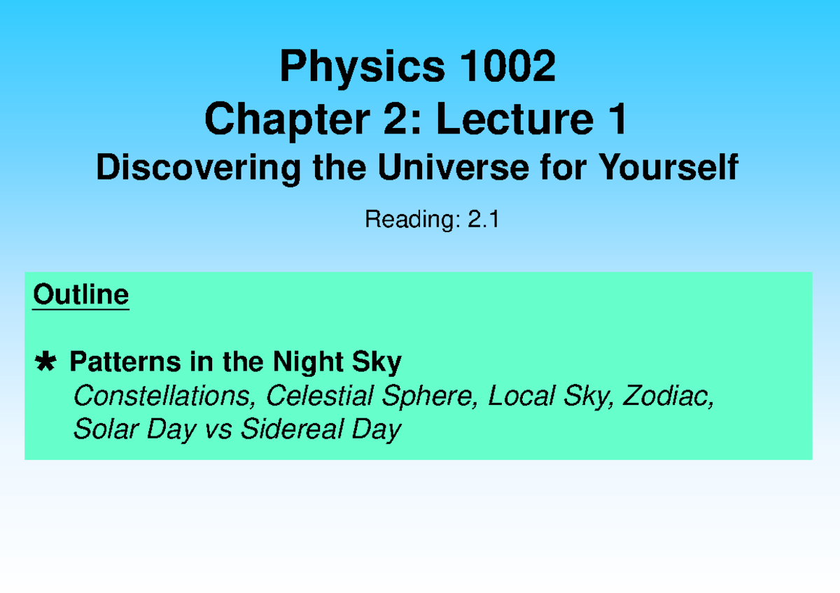 Physics 1002 - Chapter 2: Lecture 1 - Discovering the Universe - Studocu