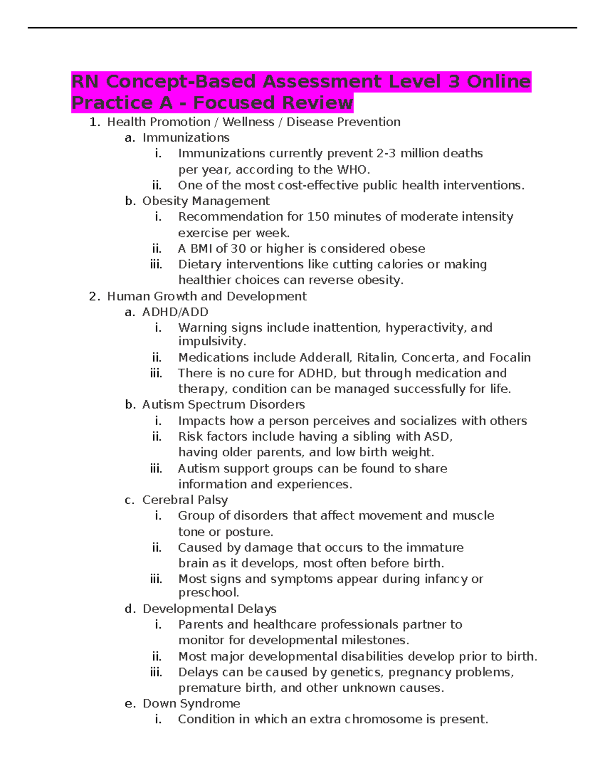 ATI RN Concept-Based Assessment Level 3: Focused Review 2 - Studocu